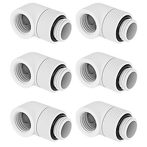 Dracaena 6 pack G1/4" thread Male to Female Extender Fitting, 90° Rotary Fitting Adapter Connector for Computer Water Cooling System, White