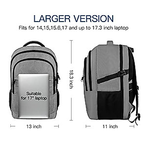 Yamdeg Extra Large Travel Backpack, Large Carry On Backpack, 17.3 Inch Laptop Backpack For Computer Business Travel With USB Port, TSA Airline Approved Waterproof Travel Daypack For Men, Grey