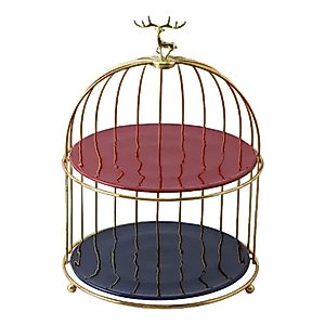 XENITE Dessert Bird Cage Cake Stand for Dessert Table Gold Metal Cosmetics Dessert Display Holder W/Ceramic Tray & Elk Top for Celebrations Home Decorations Fruit Plate