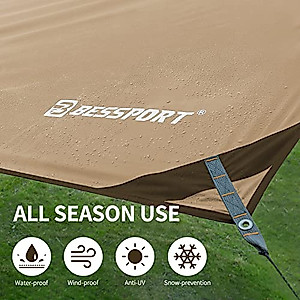 Bessport Camping Tarp, 16×9.8FT Tarp with 2 Poles, Lightweight Car Awning Sunshade, Portable Multifunctional Backpacking Tarp, PU 3000mm Waterproof Rain Fly Hammock Tarp for Outdoor,Traveling, Hilking