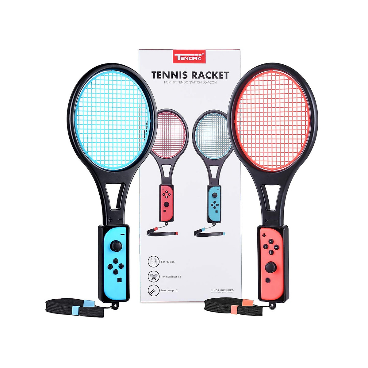 Tendak Tennis Racket for Nintendo Switch Joy-Con, Game Accessories for Mario Tennis Aces Game with 12 in 1 Game Card Case (2 Pack, Black)
