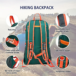 SUBEIXI 40L Hiking Backpack, Water Resistant Lightweight Packable Backpack for Travel Camping Outdoor, Green