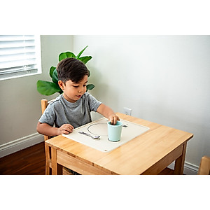 CHAMOS Silicone Placemats for Toddlers and Kids - Montessori Placemat - Non-Slip (Sage & Beige)