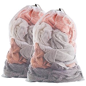 Handy Laundry Commercial Mesh Bag - Sturdy Material with Drawstring Closure. Ideal Machine Washable Mesh Laundry Bag for Factories, College, Dorm and Apartment Dwellers. (24" x 36" | White | 2-Pack)