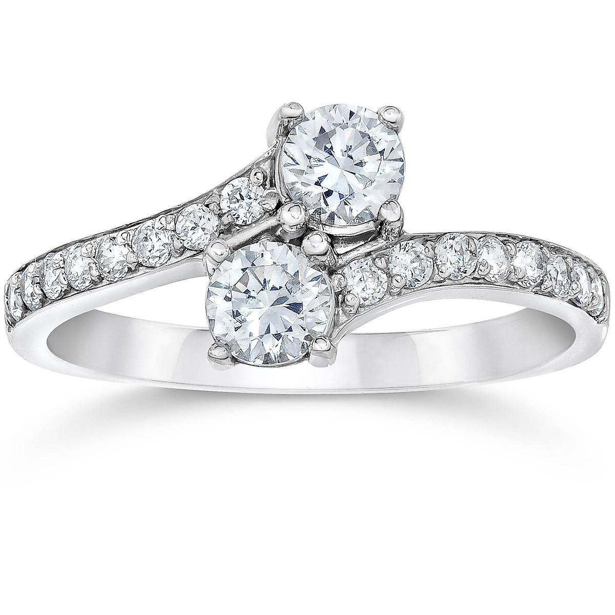 P3 POMPEII3 Forever Us Two Stone Round Diamond 1 Ct Solitaire Ring 14k White Gold - Size 10