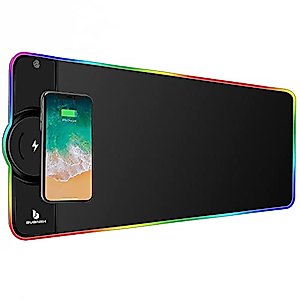 Gaming Mouse Pad,15W Qi Fast Chargering,Extened Large RGB Gaming Mouse Pad,for Large Keyboard and Mouse,Home&Office,10 Lighting Modes,Support Qi Fast Charging Support Mobile Phone Devices,31.5"X11.8"