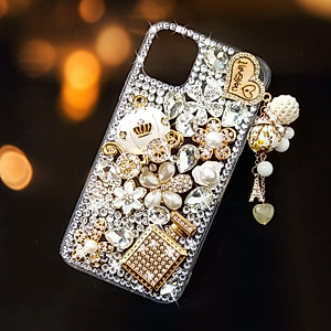 Guppy for iPhone 11 Pro Max Case Women Luxury 3D Bling Shiny Rhinestone Diamond Crystal Pearl Handmade Pendant Iron Tower Pumpkin Car Flowers Soft Protective Anti-Fall Case for iPhone 11 Pro Max