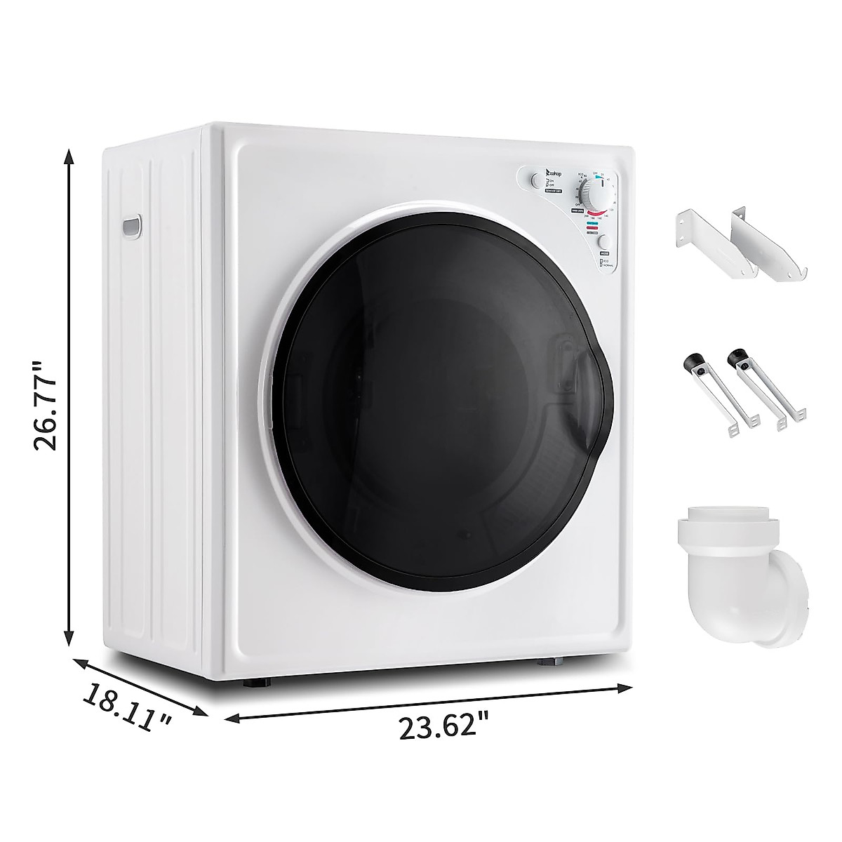 Winado Portable Clothes Dryer, 2.6 Cu.ft. Mini Laundry Dryer, 9LBS Compact Electric Dryer w/Simple Control Knob, Stainless Steel Tub, Wall Mounting Kits, for Apartments Dorms RVs 1400W