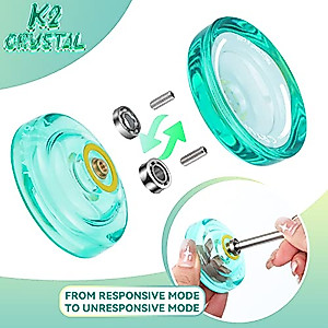 MAGICYOYO K2 Plus Crystal Responsive Yoyo for Kids, Dual Purpose Plastic Yo-yo for Beginner, Replacement Unresponsive Bearing for Intermediate, with Bearing Remover, Bag, 5 Yoyo Strings (Green)