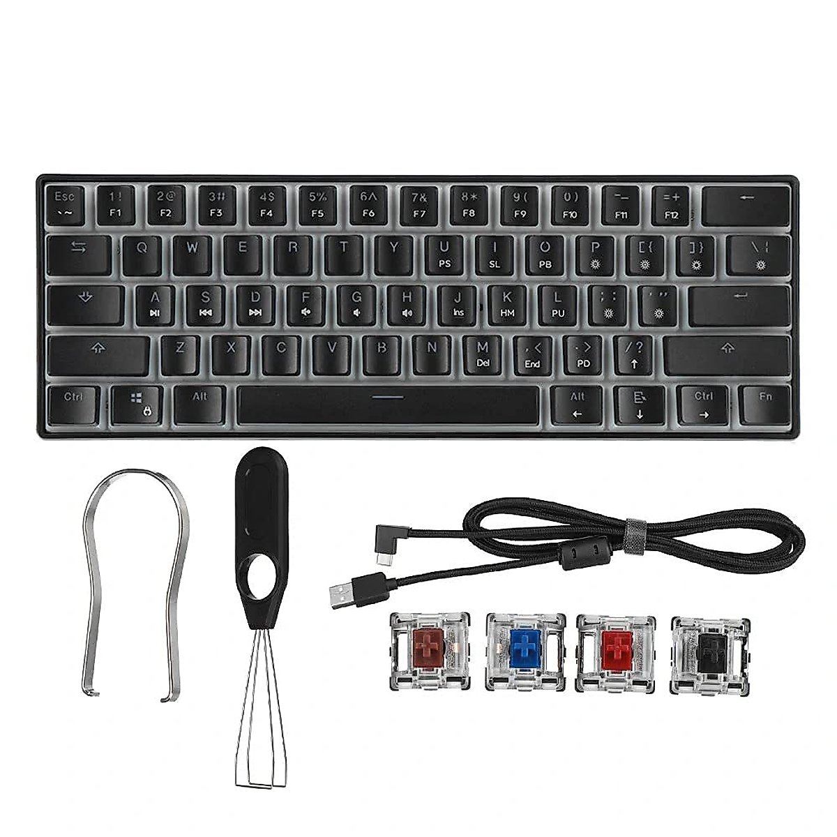 GK GAMAKAY MK61 RGB Pudding Keyboard, 61 Keys Gateron Optical Switch PBT Pudding Keycaps, Hot Swap Backlit Ultra-Compact Wired Gaming Keyboard for Windows Mac PC Gamers (Yellow Switch V2, Black)