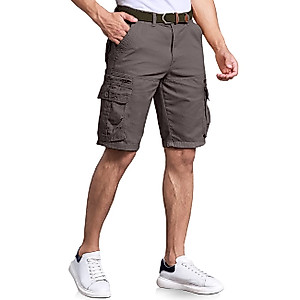 Mens Cargo Shorts Casual Work Shorts Multi Pockets Relaxed Fit with No Belt Cotton Grey Green 34