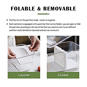 elabo Food Storage Containers Fridge Produce Saver- Stackable Refrigerator Organizer Keeper Drawers Bins Baskets with Lids and Removable Drain Tray for Veggie, Berry and Fruits, 1 Medium and 1 Large