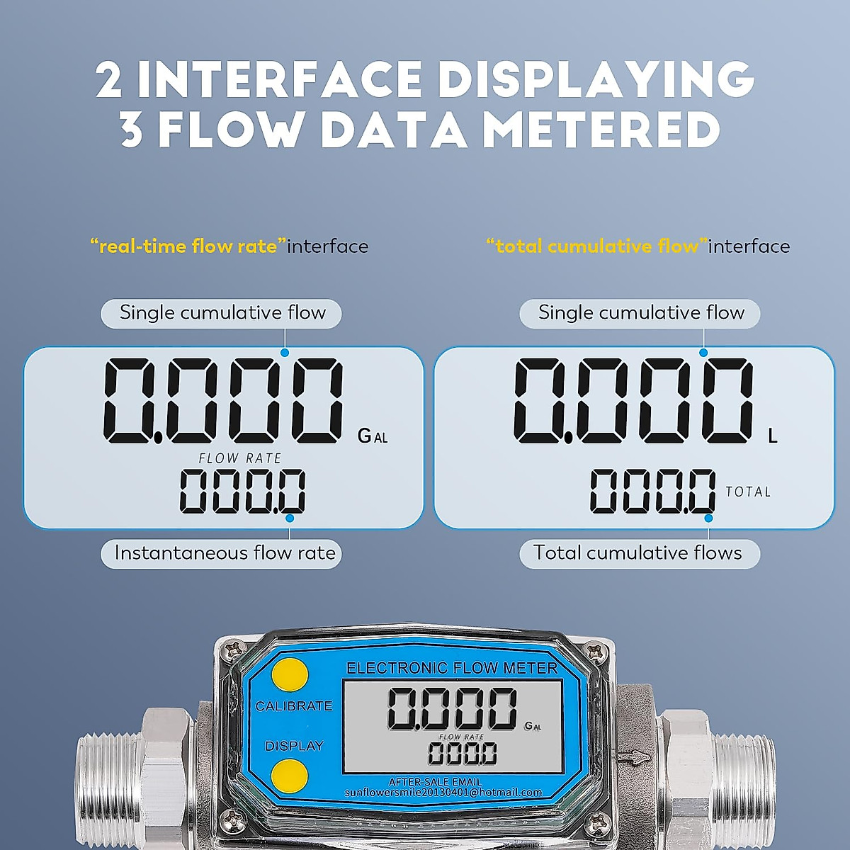 CGOLDENWALL 1-inch Water Meter, Stainless Steel Fuel Meter, Digital Liquid Flowmeter with Two NPT Adapters, Turbine Inline Flow Meter for Diesel Kerosene Gasoline, Required Liquid Flow Rate 2.5~26GPM