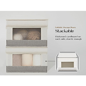 LoforHoney Home Fabric Storage Bins with Lids, Foldable Storage Baskets with Clear Window, Clothes Baskets with Durable Handles, Closet Storage Bins, Beige, 4-Pack