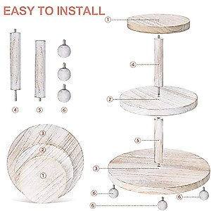 VIVIRBIEN 3 Tier Cupcake Stand Round,Wood Cake Stand with Tiered Tray Decor,Rustic Cake Stand,Cupcake Display for Home Tea Party, Birthday, Wedding, Farmhouse Decor,Woodland Baby Shower