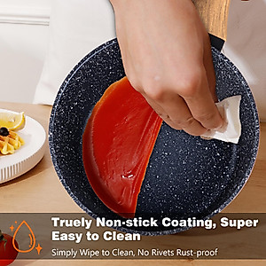 Vermonga Non-Stick Saucepan with Lid, 2QT Small Pot with Granite Coating, Chef's Classic Multipurpose Saucepan for All Stove Tops, PFOA Free Small Handy Saucepan with Emulated Wooden Handle