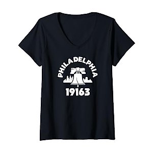 Womens Philly Neighborhood 19163 Zip Code Philadelphia Liberty Bell V-Neck T-Shirt