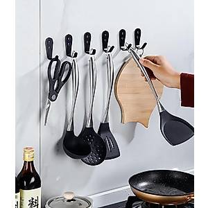 GSLSTGS 4 Pcs Black Coat Hooks for Wall, Heavy Duty Hooks for Hanging Coats No Rust Hooks Wall Mounted with Screws for Key, Towel, Bags, Cup, Hat Indoor and Outdoor (Black-4pcs)