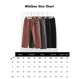 Minibee Women's Elastic Waist Casual Crop Linen Pull On Pants Amry Green XL
