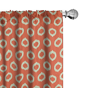 Ambesonne Ikat Curtains, Repeating Oval Shapes with Grunge Effect on Orange Backdrop Abstract Vintage, Window Treatments 2 Panel Set for Living Room Bedroom Decor, Pair of - 28" x 84", Beige Orange