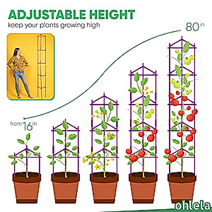 Large Tomato Cages for Garden - 48 Inches, 3-Pack Multifunctional Purple Tomato Plant Support for Vine, Vegetables, Fruits & Flowers with Adjustable Stake Arms - Non-Rusting with 20pcs Plant Clips