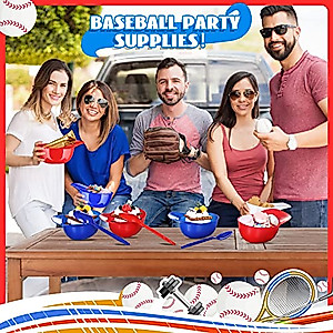 24 Count Summer Baseball Helmet Snack Ice Cream Bowl 24 Pcs Disposable Taster Spoons 8 oz Mini Sundae Bowls Mini Dessert Spoons Plastic Ice Cream Spoon for Party Supplies(Red, Dark Blue)