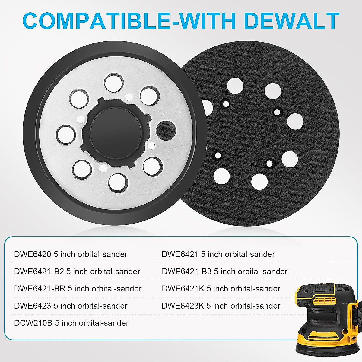 Fibvaxm 4 Pack Orbital-Sander Replacement Pad, for DeWalt DWE6421 6421K DWE6423 6423K DCW210B DWE64233 and N329079 Replacement Pad, 5 Inch 8 Hole Hook and Loop Metal for Sander Pads More Enduring