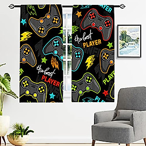 YUANZU Gaming Curtains Rod Pocket Boys Kids Gamer Gamepad Abstract Video Game Player Joystick Print Pattern Window Drapes for Man Teen Youth Nursery Baby Bedroom Playroom W42 x L63 Inch 2 Panels