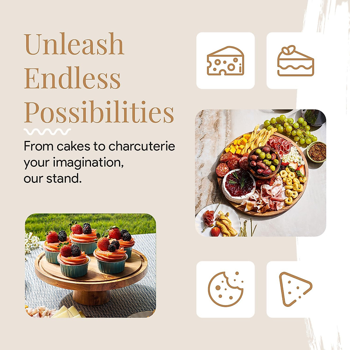 Acacia Wood Christmas Cake Stand with Lid - 12 In Round Cake Holder, Thanksgiving and Christmas Hosting Essential, Dessert Table Display Set & Charcuterie Board for Cheese, Chips, Acrylic Cake Dome Cover