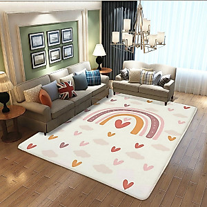 MELONE Rainbow Rugs 8-12 Years Old Girls Room Decor Kawaii Rug for Living Room Bedroom Classroom Kid's Rainbow Room playroom Decor Soft Non-Slip Polyester Fluffy Pink Small 31.5x19.7in