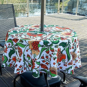 EHouseHome Outdoor and Indoor 60inch Round Tablecloth with Umbrella Hole and Zipper, Waterproof Zippered Patio Table Cloths, Spring/Summer Table Covers for Backyard Circular Table/BBQs/Picnic