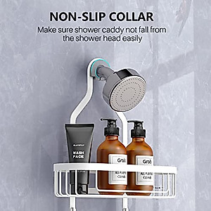 Kadolina Bathroom Hanging Shower Organizer, Over Head Shower Caddy Shower Storage Rack Basket with Hooks for Razor and Sponge Rustproof, White