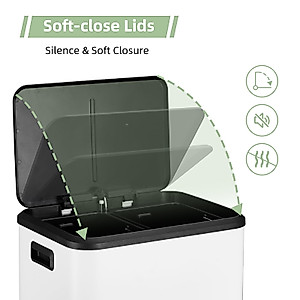 WELYFE 30 L/8 Gallon Trash Can, Rectangular Dual Compartment Recycling Step Bin, Stainless Steel Kitchen Trash Can, Removable Inner Box, Suitable for Kitchen, Office - White