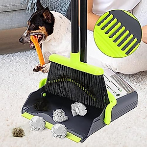 Sweep Pan with Handle Broom and Dustpan Set for Home Broom with Dustpan Combo with Long Extendable Handle for Home Kitchen Office Lobby