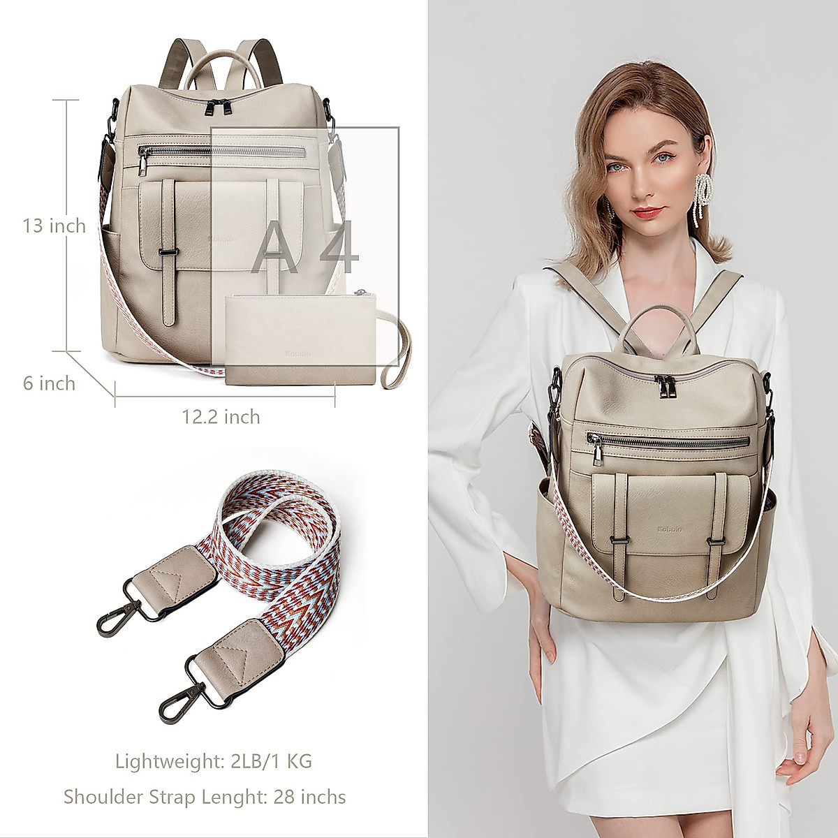 KoboIn Backpack Purse for Women Fashion Designer Travel Backpack Convertible Casual Daypack with Wristlet (Two-toned grey)