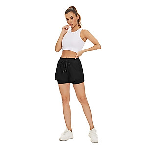 Taydey Women's Quick-Dry Running Workout Sports Shorts(Black L)