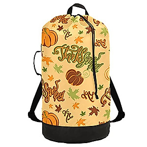 Happy Thanksgiving Day Laundry Bag Heavy Duty Laundry Backpack with Shoulder Straps Handles Travel Laundry bag Drawstring Closure Dirty Clothes Organizer For College Dorm, Apartment, Camp Travel