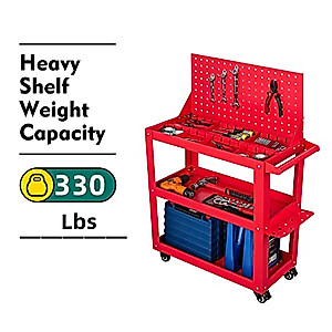 3 Tier Rolling Tool Cart on Wheels,330 LBS Capacity Heavy Duty Metal Utility Cart Wagon,Industrial Commercial Service Tool Cart Storage Organizer for Mechanics, Garage, Warehouse & Repair Shop