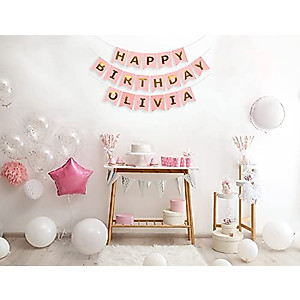 PartyForever Rose Gold Happy Birthday Olivia Banner Birthday Party Decorations and Supplies