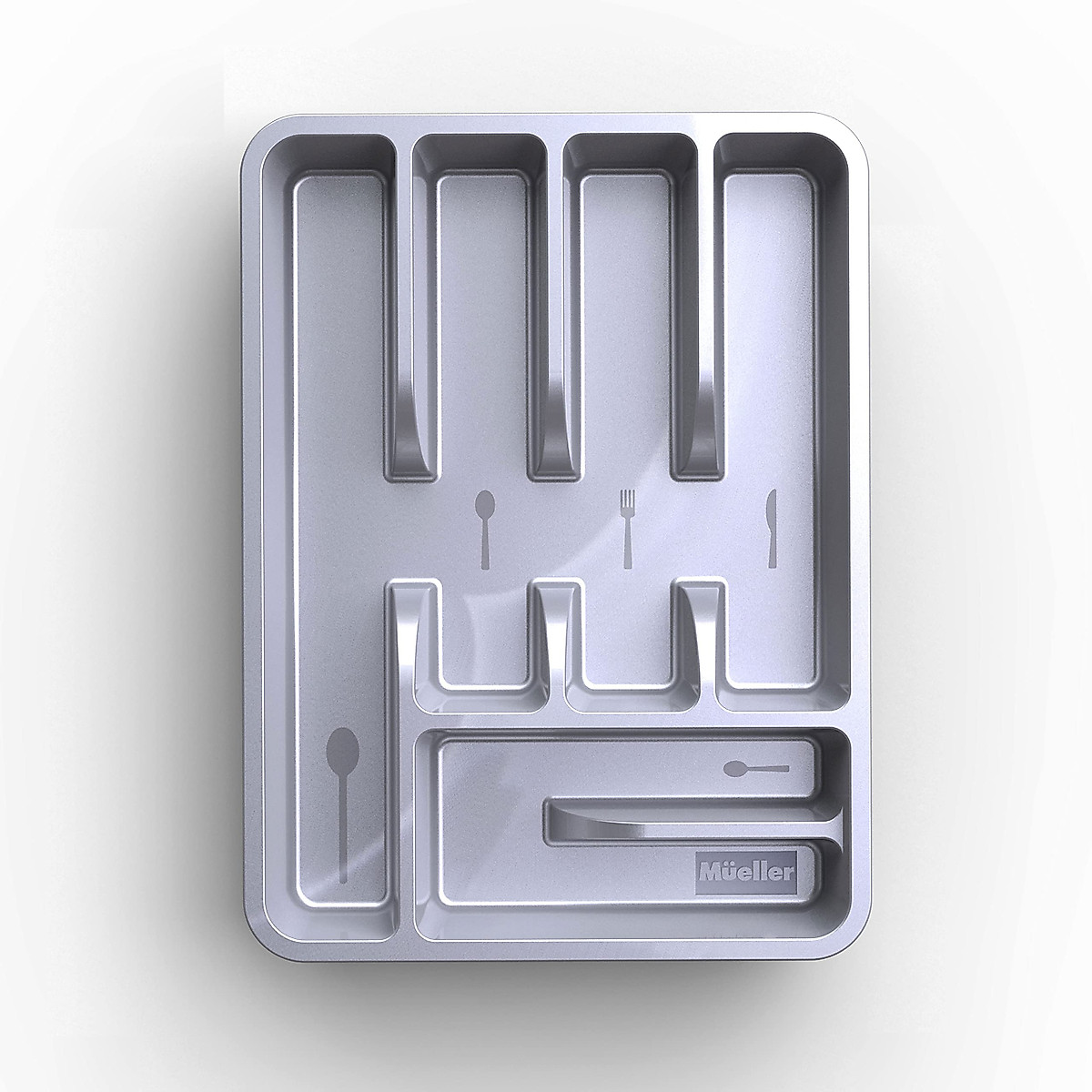 Mueller Flatware Kitchen Drawer Organizer, 10" x 13" Silverware Organizer, 6 Compartments, Heavy-Duty, Cutlery Tray for Utensils or Stuff, Dining Room, Living Room, Compact, Dark Grey