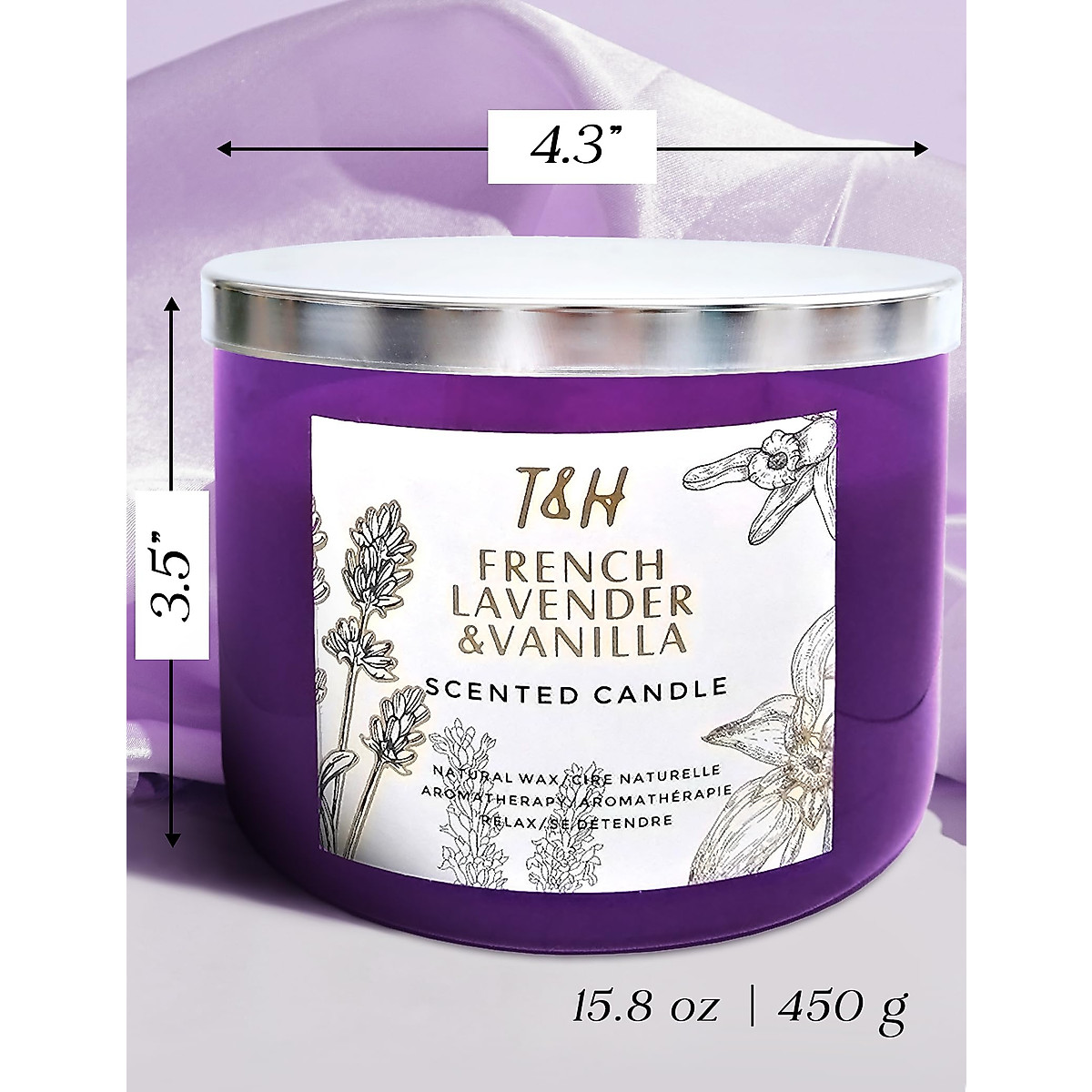 Lavender Vanilla Aromatherapy Candle 3-Wick | Scented Candle for Home | 15.8 oz Large Soy Candle | Relaxing Candle with Long Lasting Fragrance | Decorative Candle Gift for Women