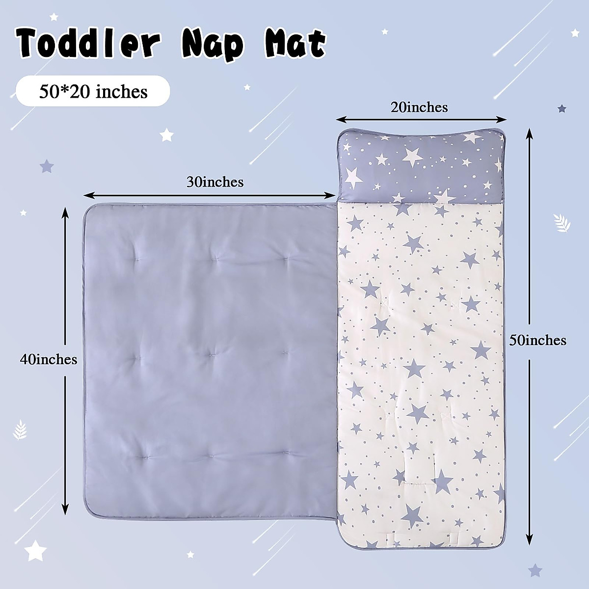 Wowelife Star Nap Mat for Kids, Toddler Nap Mat for Boys and Girls, Napping During Daycare or Preschool, Kids Rolled Nap Mats with Removable Pillow and Fleece Blanket, Soft Microfiber