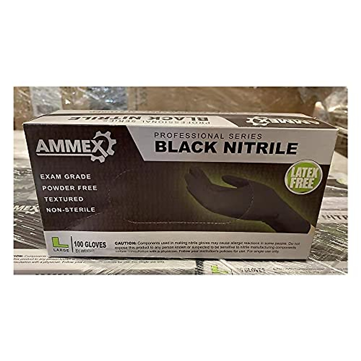 Ammex ABNPF46100 (2 Pack) Black Nitrile Glove, Medical Exam, Latex Free, Disposable, Powder Free, Size Large