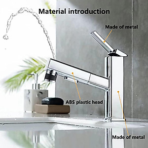 Bathroom Faucets with Pull Down Sprayer Single Handle Pull Out Bathroom Faucet Chrome Bathroom Sink Faucet Stainless Steel Bathroom Faucets Suitable for Hot and Cold Water
