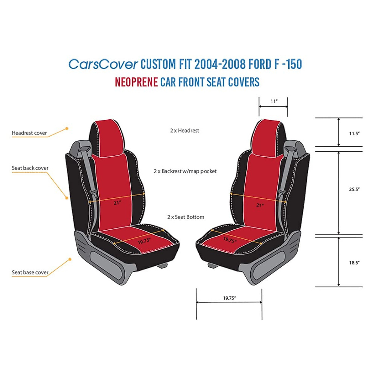 CarsCover Custom Fit 2004-2008 Ford F150 Pickup Truck Neoprene Car Front Seat Covers Red Rose & Black Sides Driver & Passenger Cover