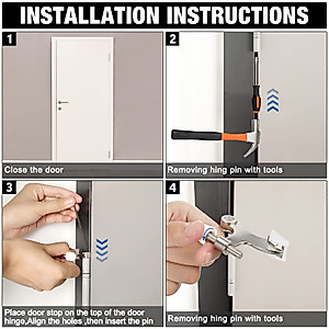 Chumia 48 Pieces Hinge Pin Door Stops Satin Brushed Door Stopper Adjustable Heavy Duty Hinge Door Stopper with Rubber Bumper Tips (Silver)