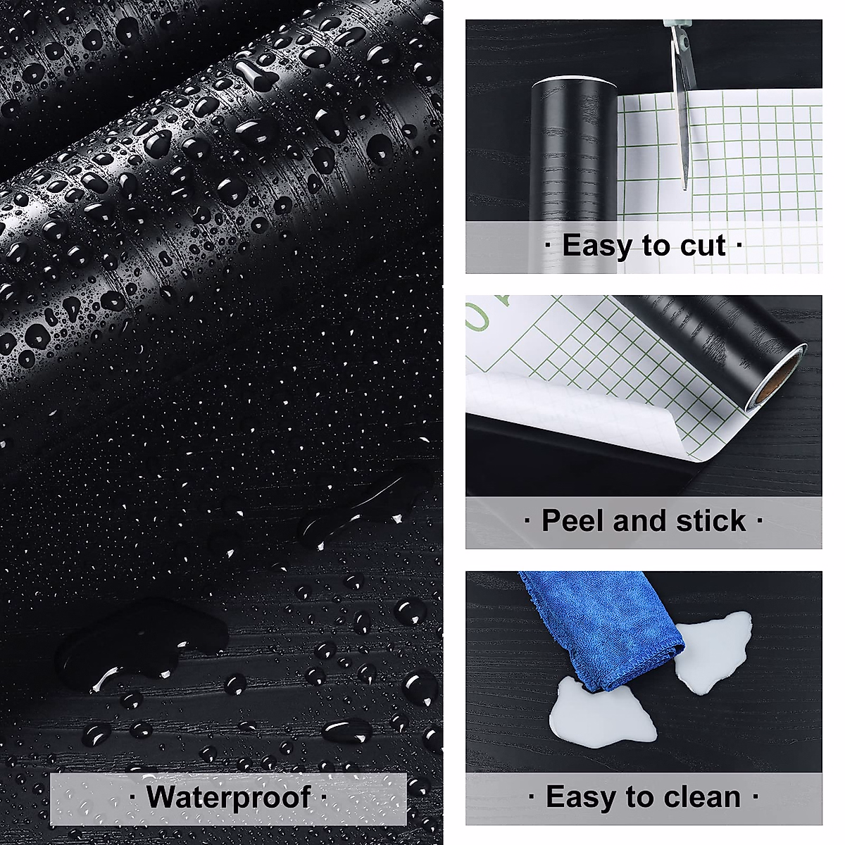 Skyblur 24" x 118" Black Wood Contact Paper for Cabinets Peel and Stick Countertops Wallpaper Wood Grain Dark Wall Paper Self Adhesive Removable Vinyl Black Contact Paper for Counter Tops Desktop