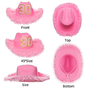 JUSTOTRY 30th Birthday Magenta Cowboy Hat - 30TH Birthday Outfit Gifts for Women Cowgirl Hats with Wide Brime for 30th Birthday Decorations
