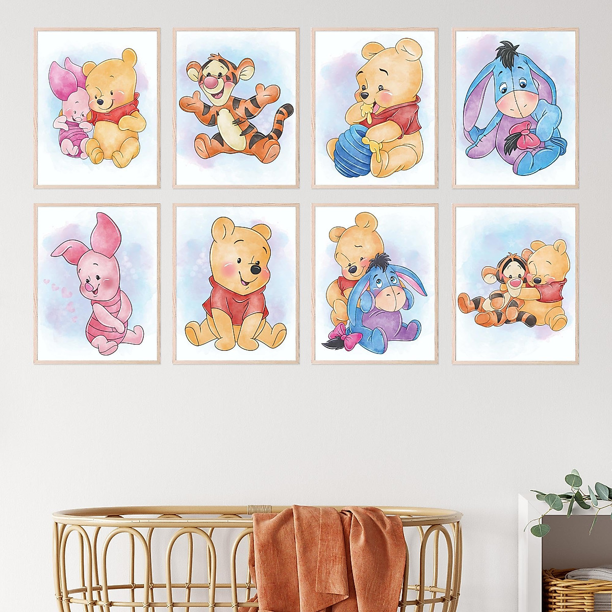BigWig Prints Winnie the Pooh Nursery Decor - Winnie the Pooh Wall Art, Baby Nursery Wall Decor, Childrens Poster Prints for Classroom, Piglet Tigger Rabbit Eeyore Gifts - Unframed Set of 8 (8x10)