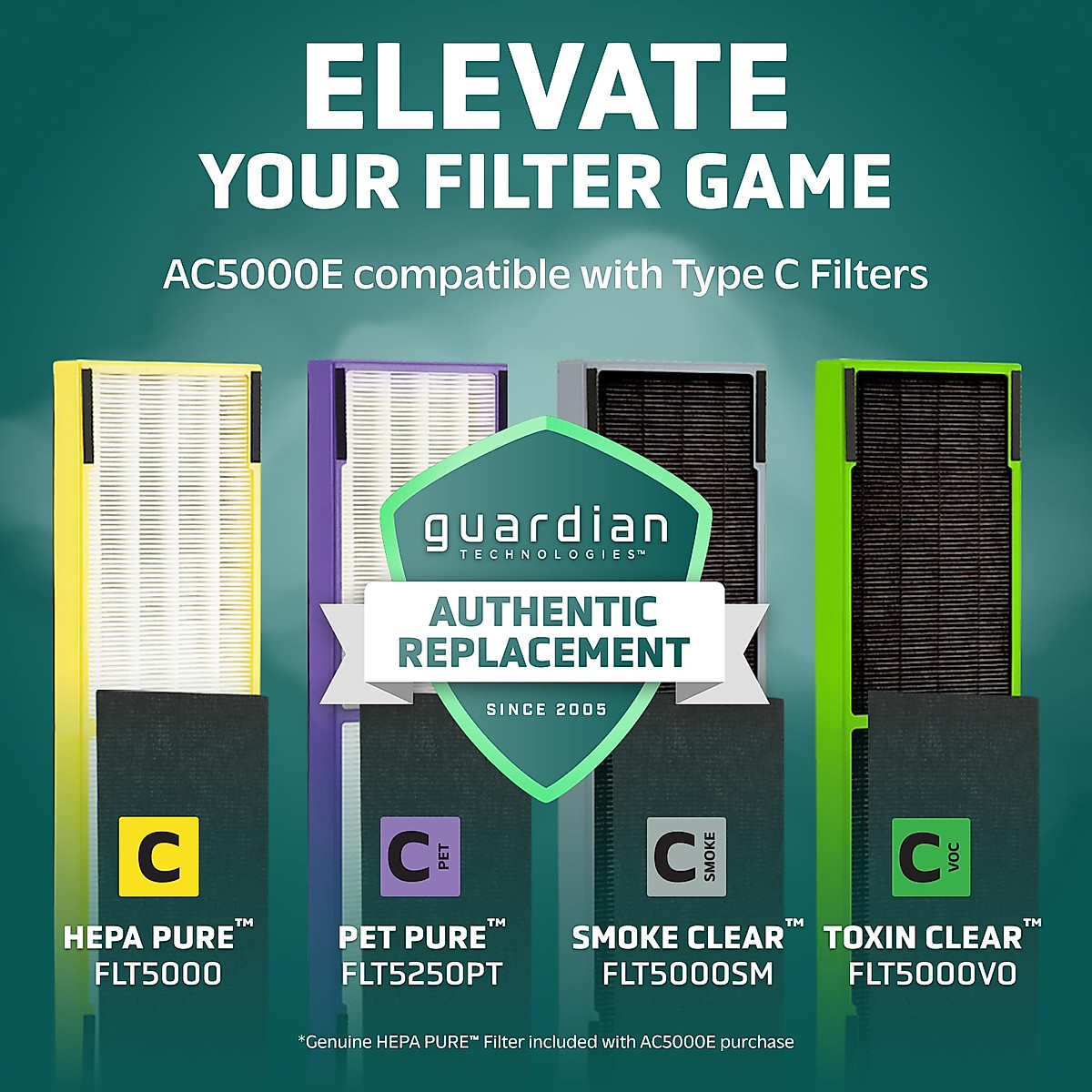 Germ Guardian AC5000 28” 3-in-1 True HEPA Filter Air Purifier for Home, Large Rooms, UV-C Light Kills Germs, Filters Allergies, Smoke, Dust, Pet Dander, & Odors, 5-Yr Wty, GermGuardian, Grey